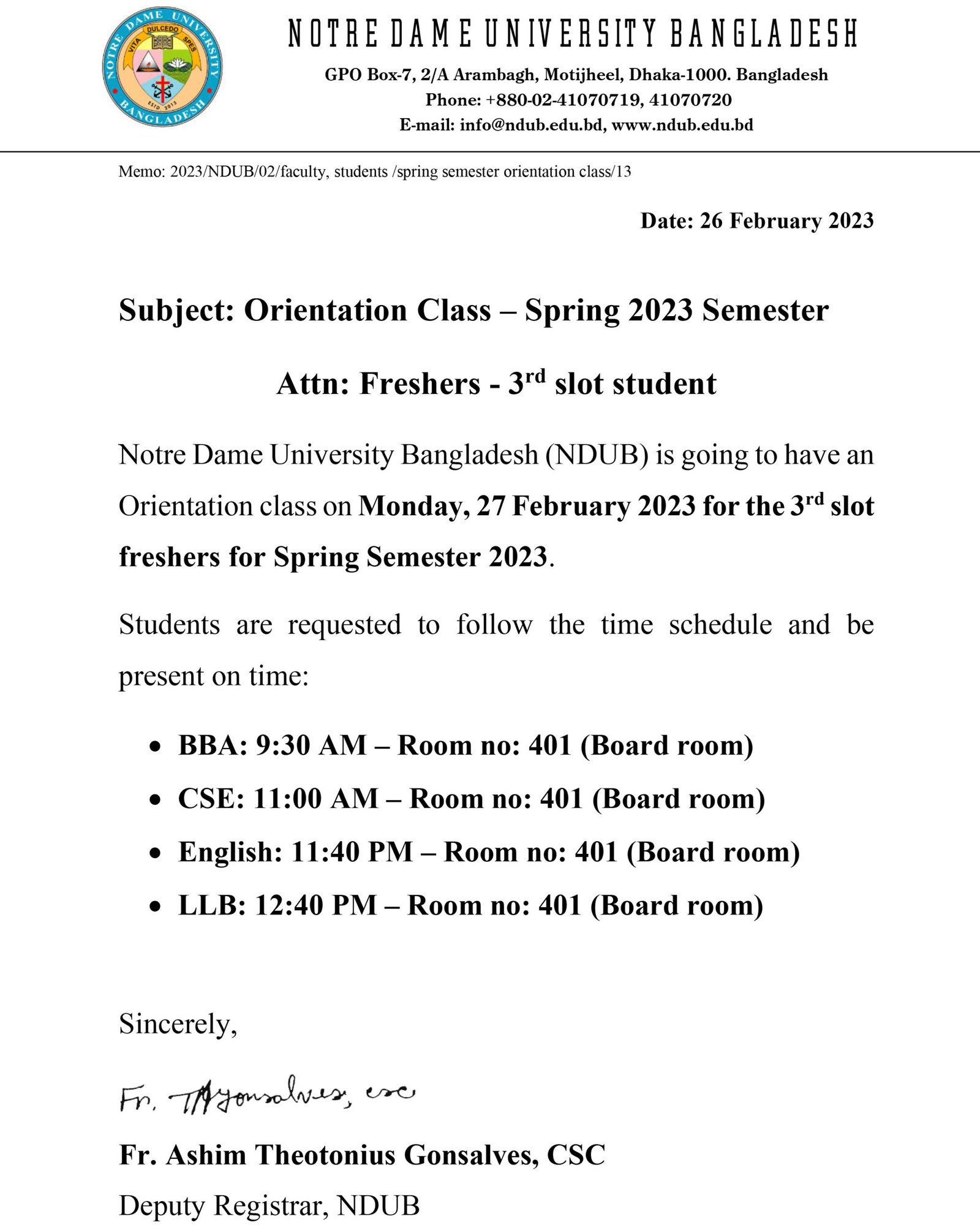 Orientation Class - Notre Dame University Bangladesh