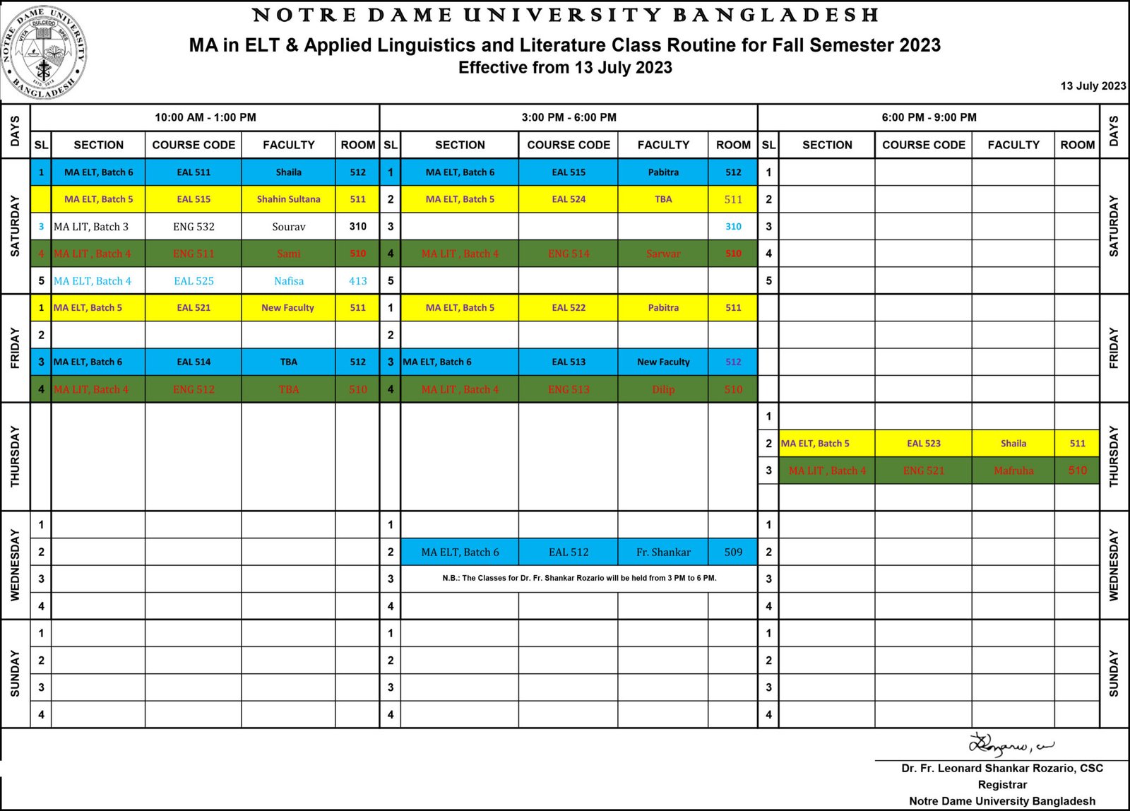 MA in ELT & Applied Linguistics and Literature Class Routine for Fall ...